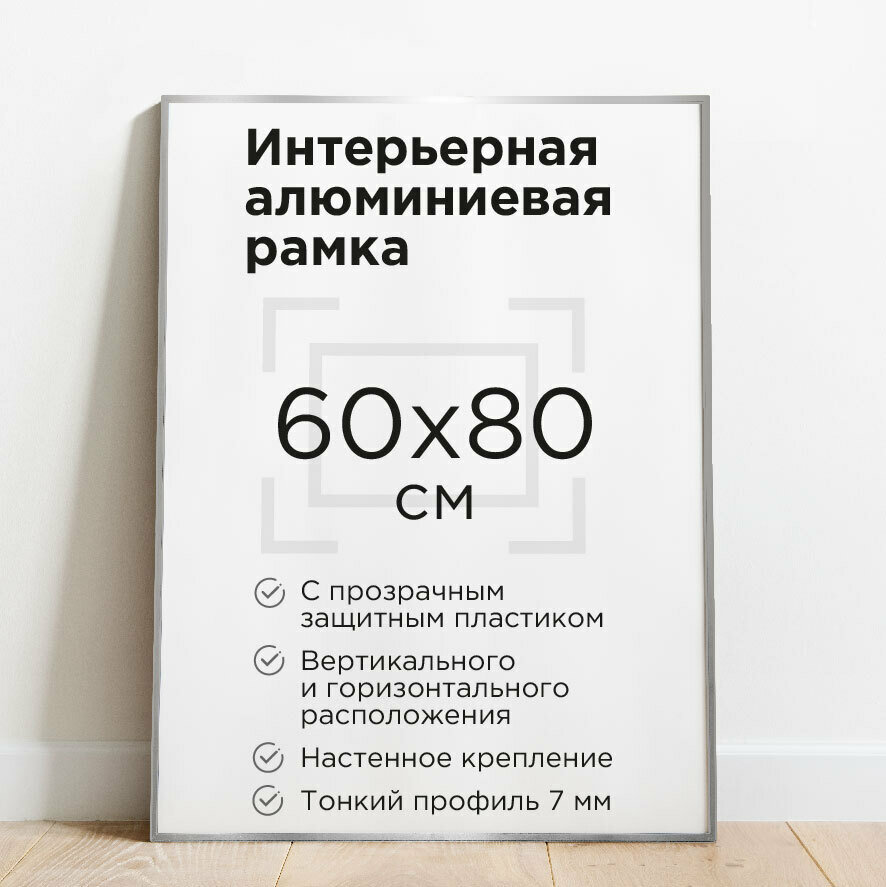 Фоторамка 60х80см, цвет серебро, рамка для постера, картины, плаката, алюминиевый профиль Нильсен, творчество в интерьере