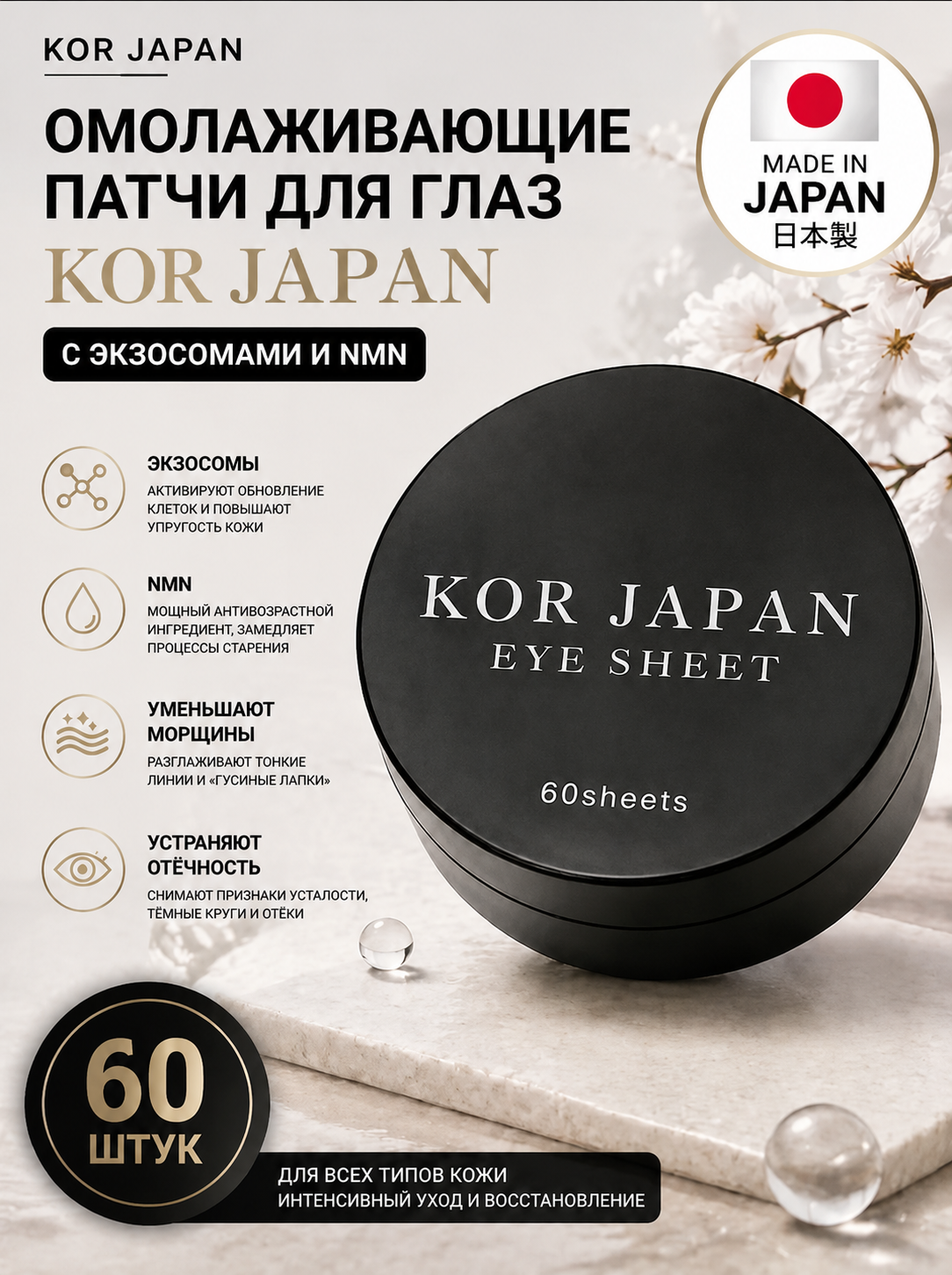 Патчи для глаз Eye Sheet с экзосомами и NMN 60шт
