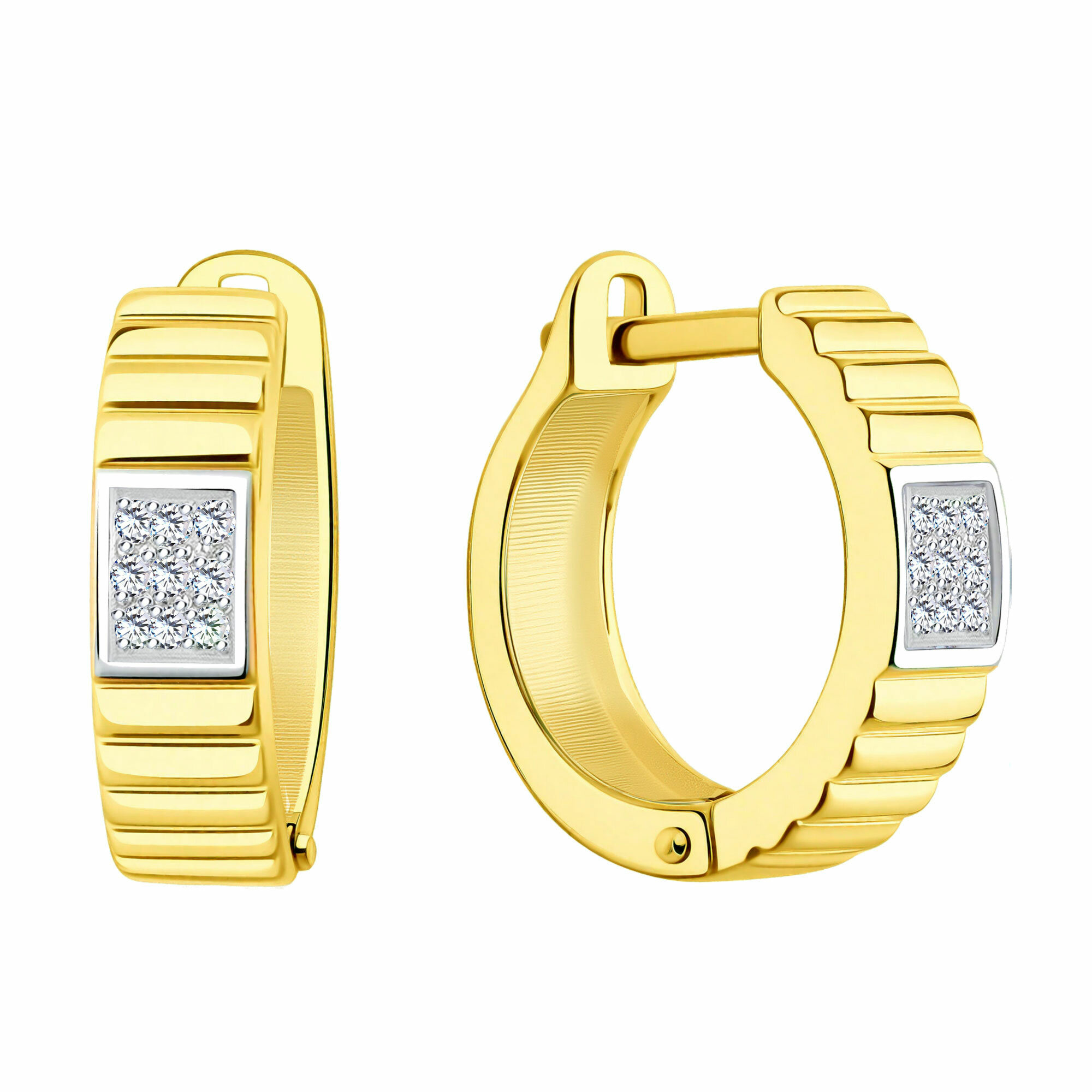 Серьги, желтое золото, 585 проба, фианит