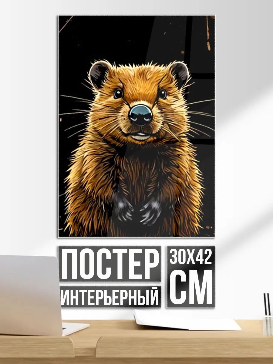 Постер на стену Бобёр на черном