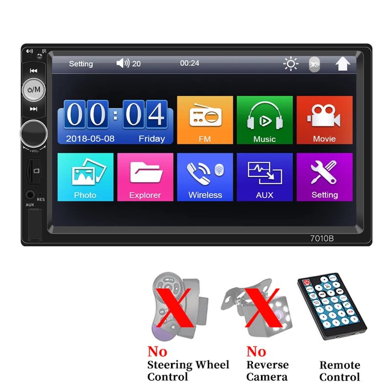 Автомагнитола HIPPCRON 7 Дюймов, 2DIN, HD Сенсорный Экран, MP5-плеер, Bluetooth, 12В, only radio B