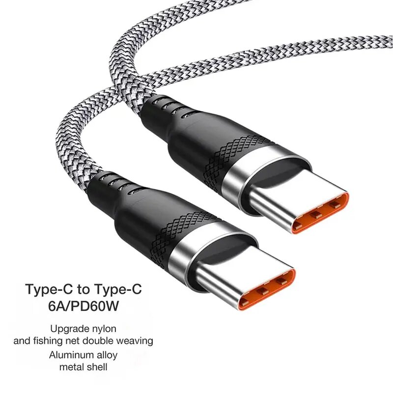 Кабель USB-C 60W для Samsung S21 iPhone Xiaomi 8м 5м 3м 2м 1м 3m, Серый, серый