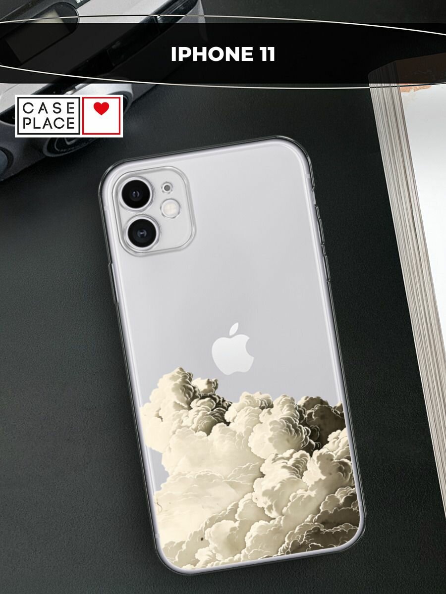 Чехол на Apple iPhone 11 / Айфон 11 с принтом Гравюра с облаками, прозрачный