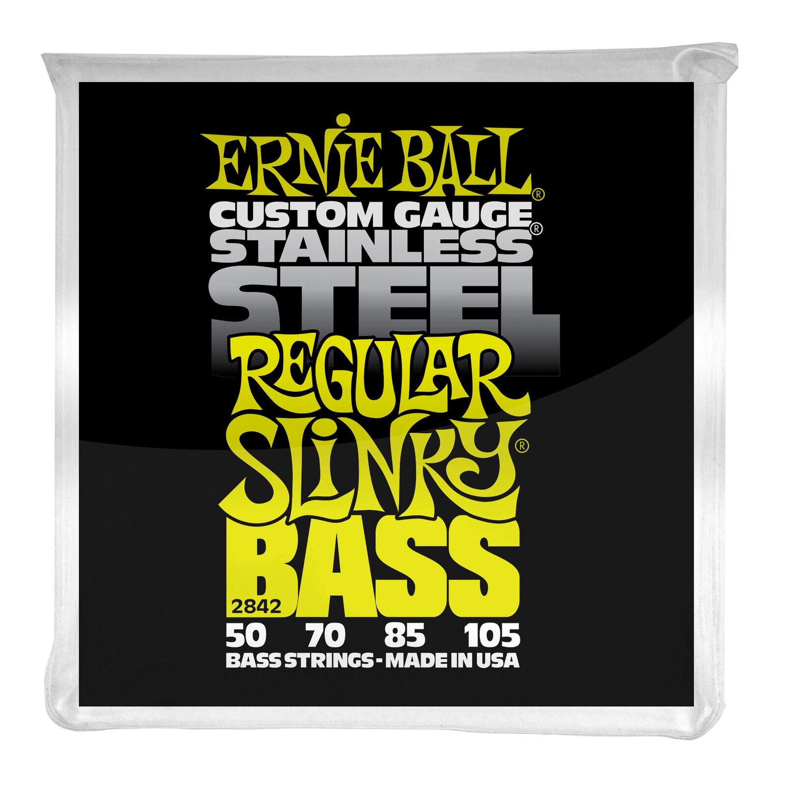 Струны для бас-гитары ERNIE BALL 2842 Slinky Stainnless Steel 50-105 обмотка нержавеющая сталь, Regular Slinky среднее натяжение