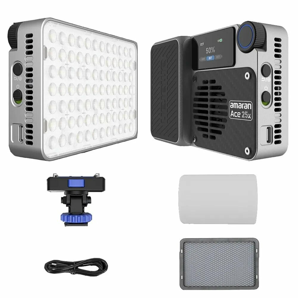 Amaran Ace 25x 25 Вт двухцветный светодиодный видеосвет, 2700K-6500K CCT и OLED-дисплей, управление через приложение с 10 эффектами, магнитное крепление для студии/видеоблога (серебристый)