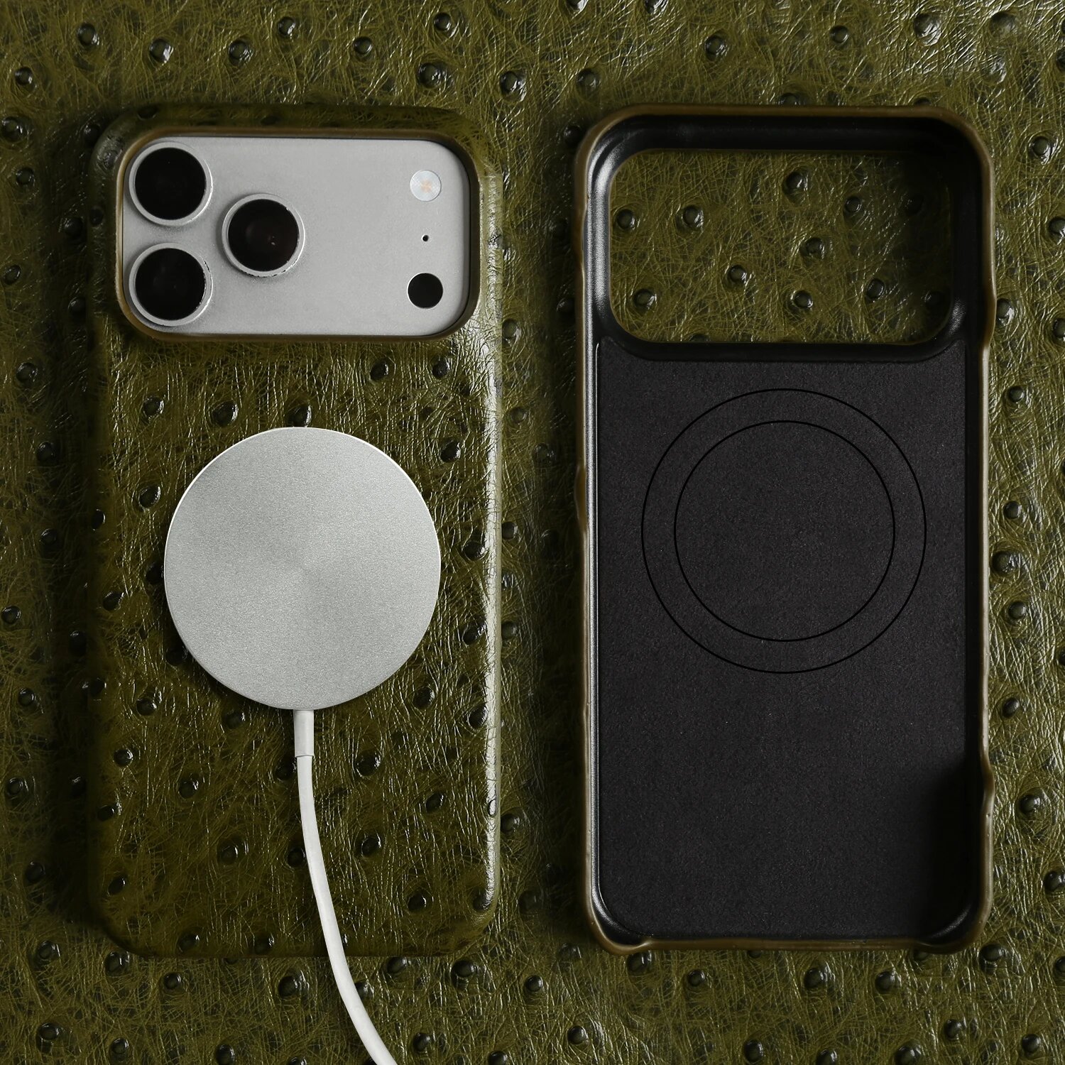 Чехол из натуральной кожи страуса для iPhone 17, 18 Pro Max, Air iPhone17 Про Макс, Amy Green 5705