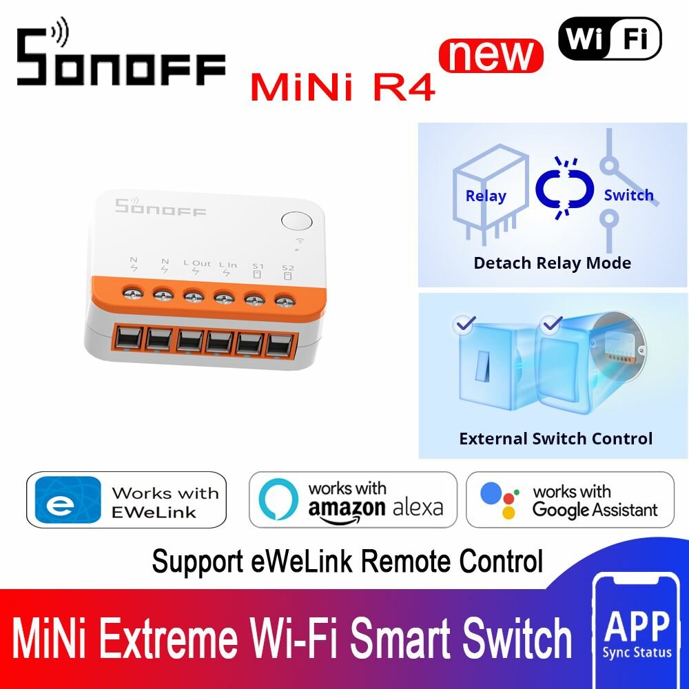WiFi Реле Sonoff MINIR4 Extreme, 10А/2200Ватт (Работает с Алисой)