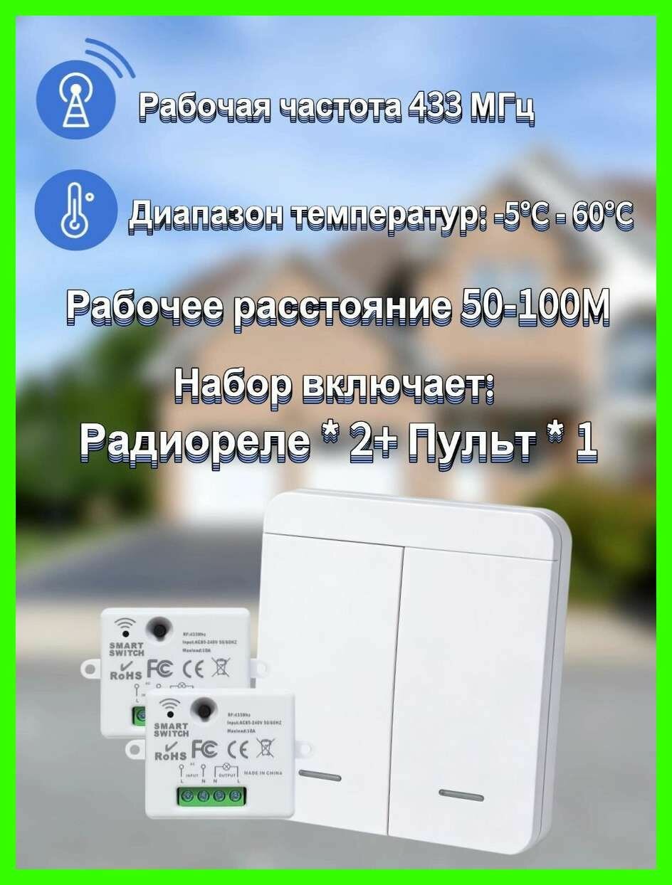 433 МГц беспроводной выключатель с беспроводным реле, белая панель с двумя кнопками, комплект умного дома, 220В