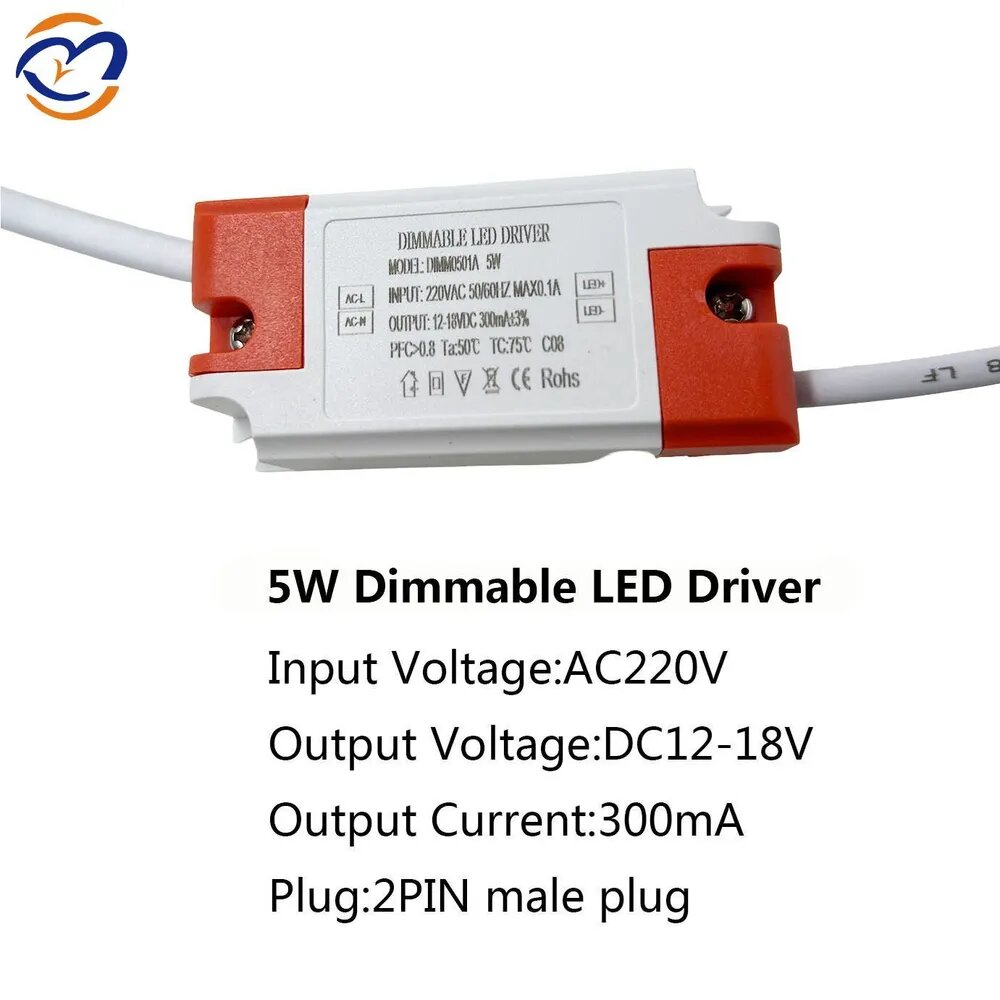 Диммируемый драйвер СИД 2PIN мужской 300mA 3W 5W 7W 8W 12W 15W 18W постоянный ток драйвер питания AC220V DownLighting трансформаторы