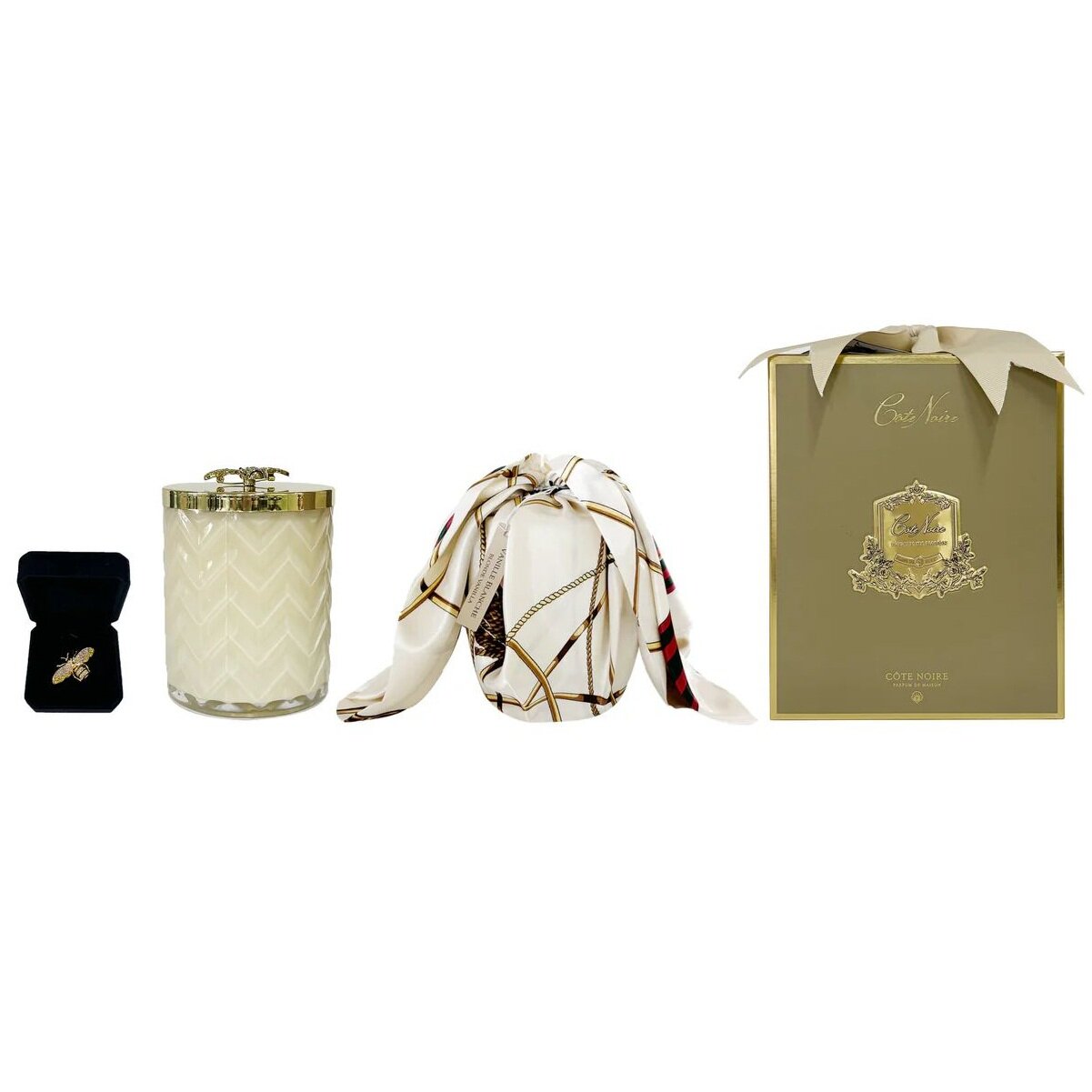 Ароматическая свеча Côte Noire Blonde Vanilla Cream & Gold Herringbone Candle with Scarf HCG03