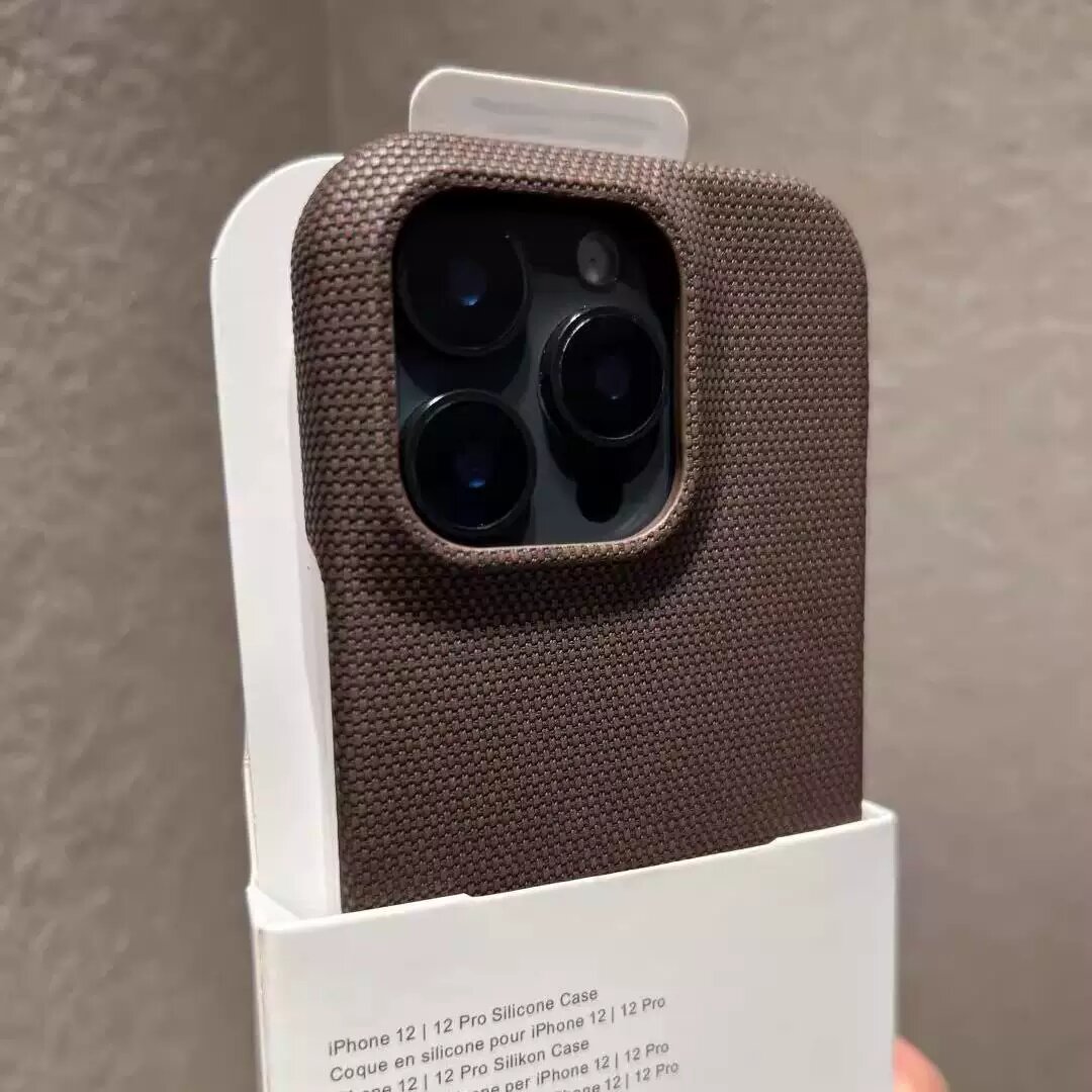 Чехол для iPhone 13 Pro из матовой кожи и тканевого узора, каштаново-коричневый, противоскользящий премиум