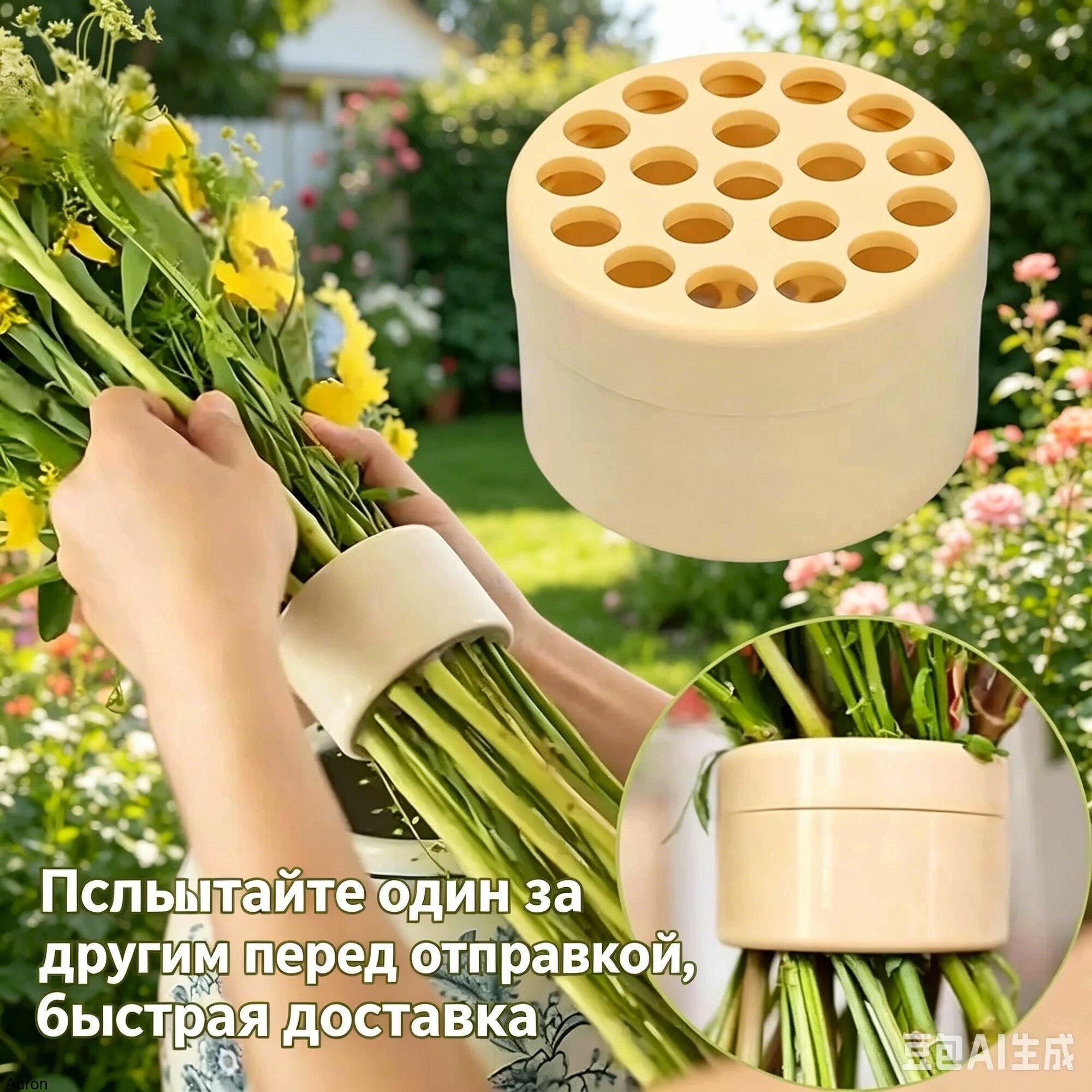 Ящик для цветов цилиндрический светло-желтый, смола, настольный декор 7х7х4.4 см, набор из 5 элементов для флористики