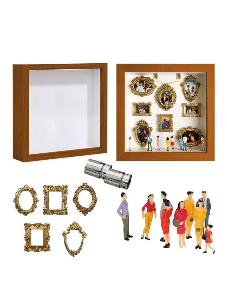 Фоторамка, набор "Мини-музейная витрина SHADOW BOX" с мини-фигурками и рамками