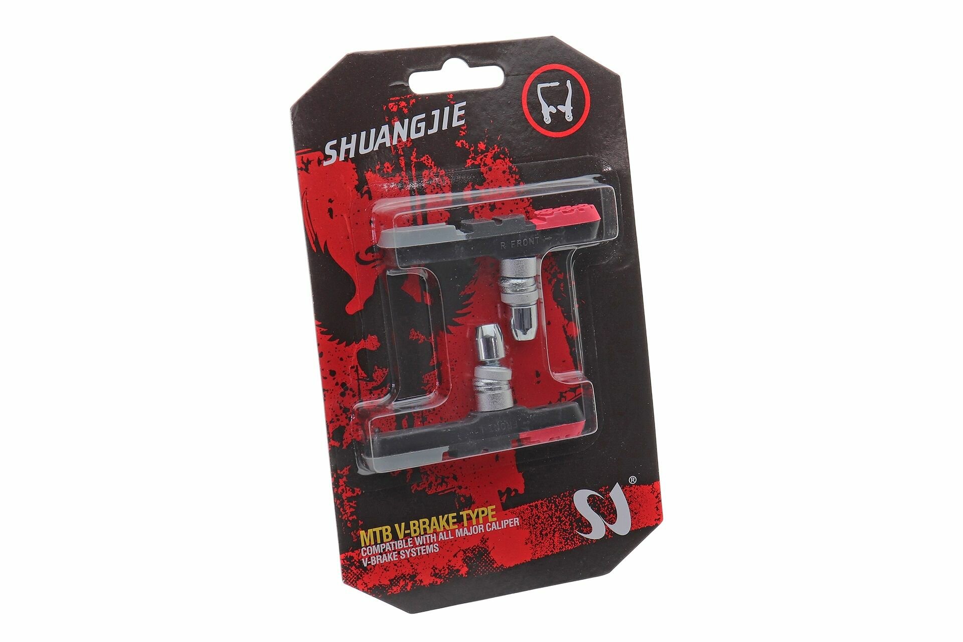 Колодки тормозные вело V-brake резьбовые L 72мм Shuangjie, SJ-518 (пара) Черно/серые/красные