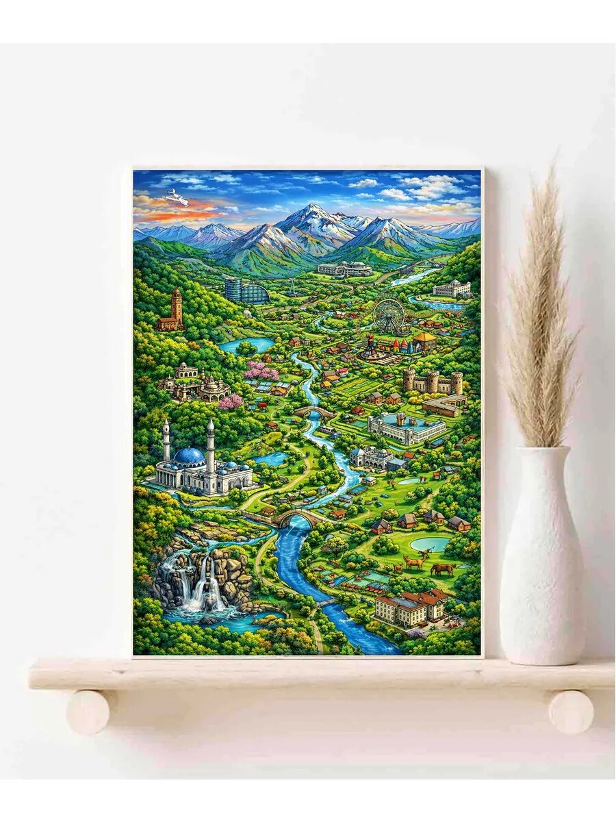 Габала, Азербайджан, Fantasy Map, Карта, Плакат 30x42см