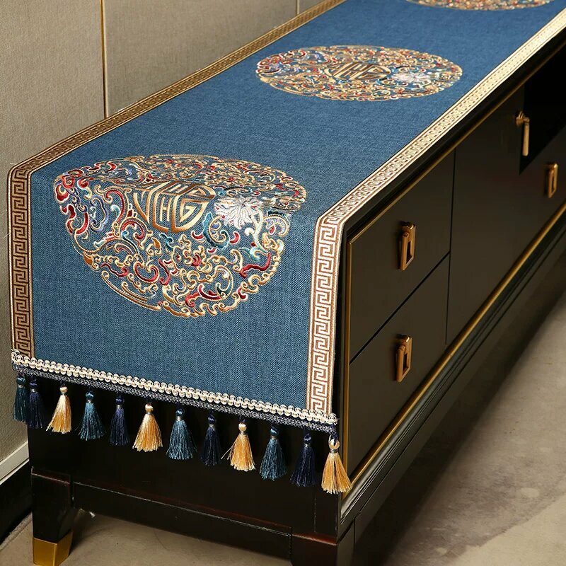 Покрывало для стола Fuqing Dolice Linen глубокий синий водонепроницаемое 50x200 см для мебели 1.5-1.6 м