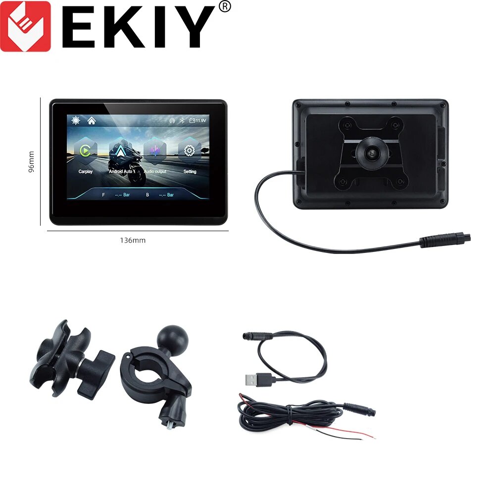 EKIY 5.0-дюймовый беспроводной GPS-навигатор для мотоциклов с поддержкой CarPlay и Android Auto, портативный цифровой дисплей для мотоциклетной приборной панели с функцией TPMS