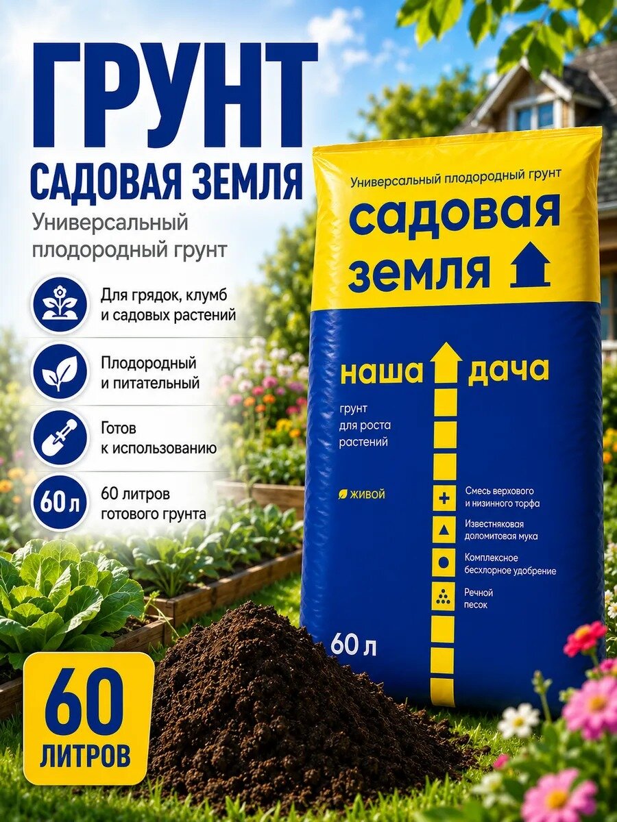 Грунт универсальный Садовая земля 60 л