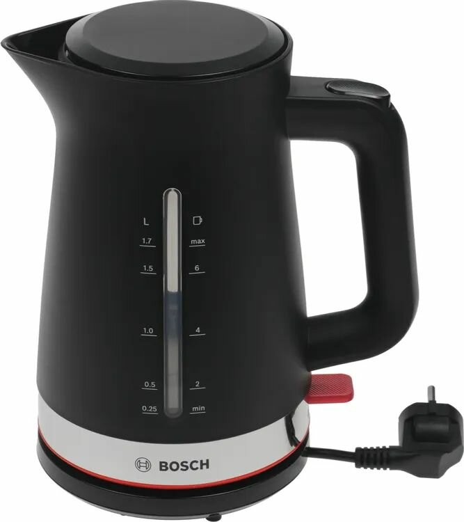 Чайник электрический Bosch, 1.7 л, 2400 Вт, пластик, цвет черный, (TWK4M223)