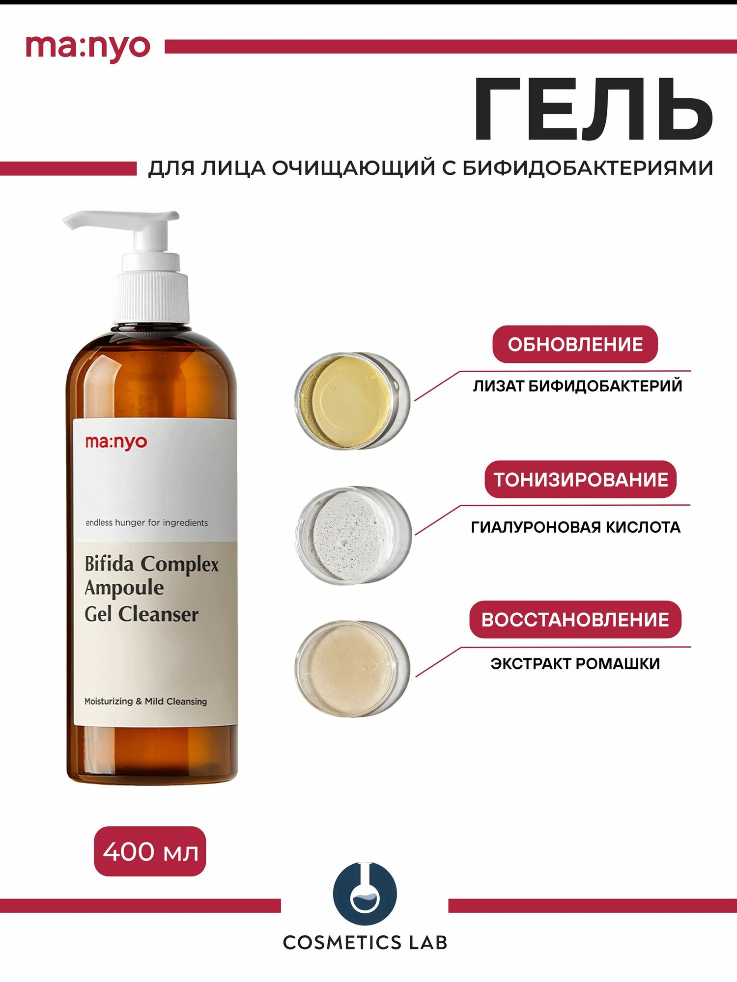 Ma: nyo / Очищающий гель с бифидобактериями / Bifida Complex Ampoule Gel Cleanser, 400 мл