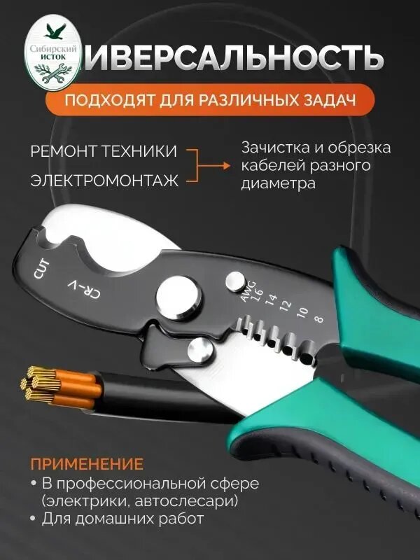 Кабелерез ручной, стриппер для зачистки проводов, инструмент для снятия изоляции, кусачки для проводов, бокорезы