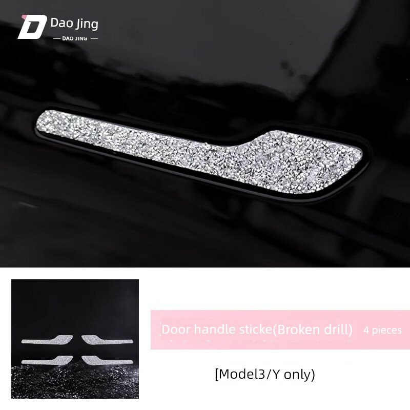 Кристаллическая диамантовая наклейка для ручки двери Tesla Model 3/Y - блестящая внутренняя отделка с самоклеящимся