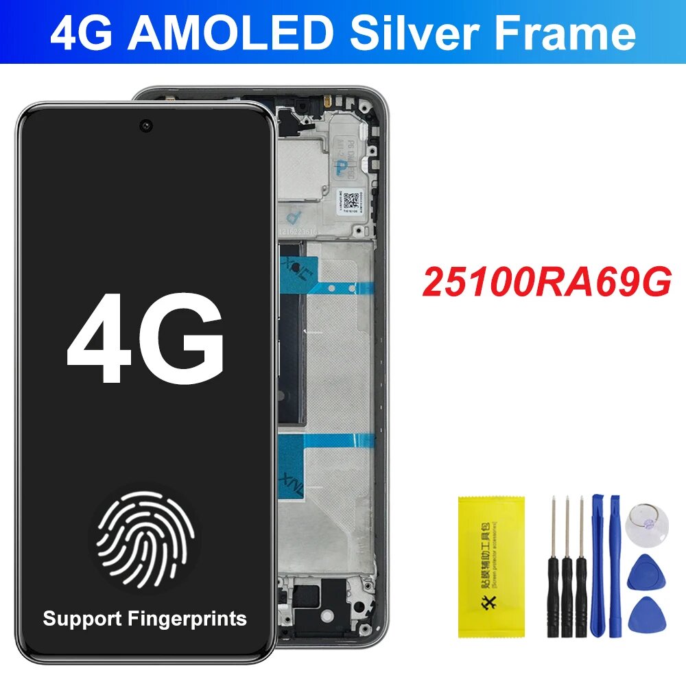 6,77-дюймовый AMOLED-экран для Xiaomi Redmi Note 15 Pro 4G 25100RA69G, AMOLED Silver Frame