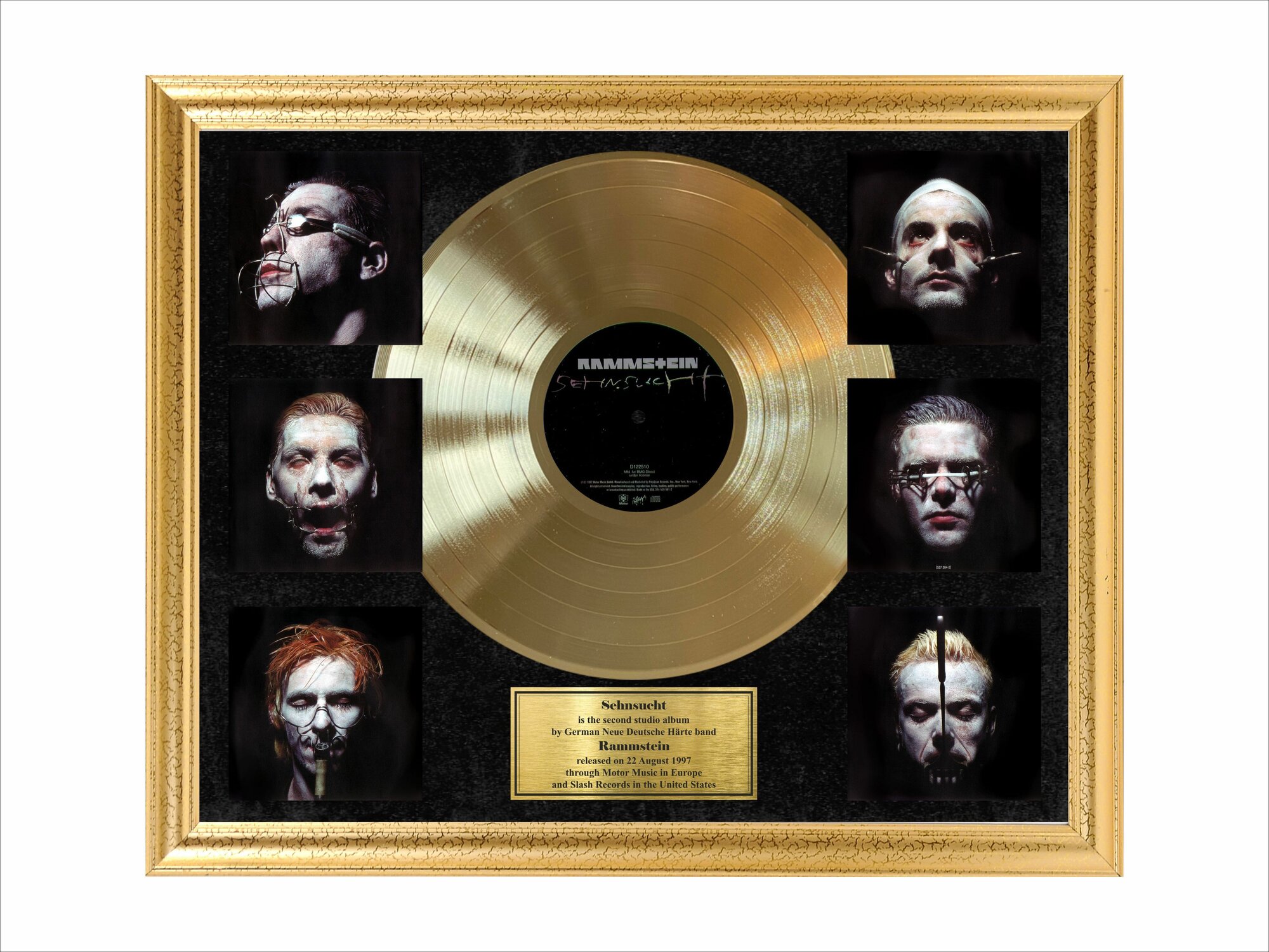 Золотой диск Rammstein Sehnsucht в рамке