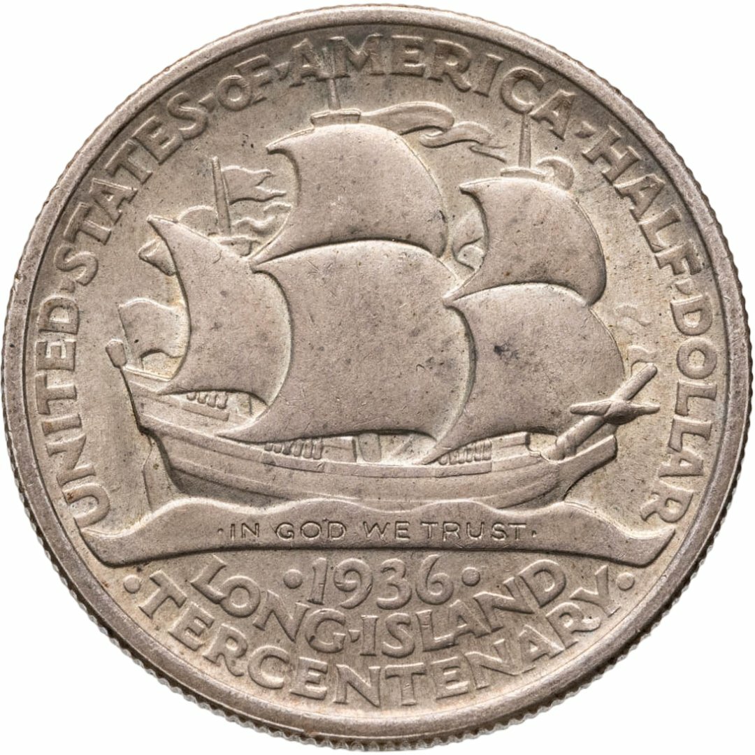 США 50 центов 1/2 доллара, half dollar 1936 "300 лет Лонг-Айленду", Серебро 900, в сохранности AU-UNC