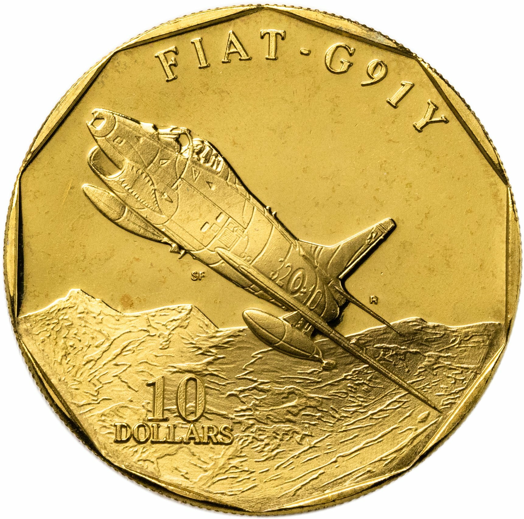Маршалловы острова 10 долларов 1995 "Самолет Fiat G91Y", Бронза, в сохранности UNC