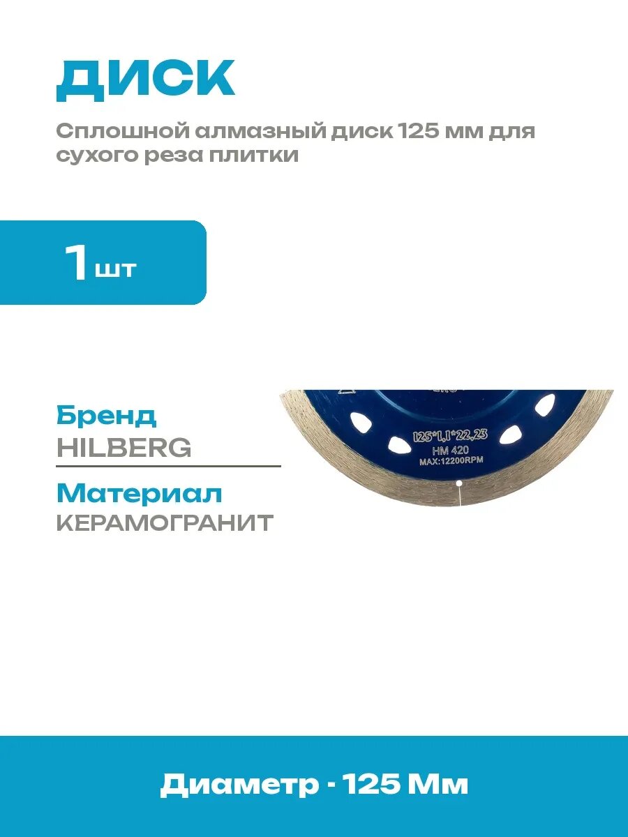 Диск алмазный сплошной 125 мм для чистого реза керамогранита