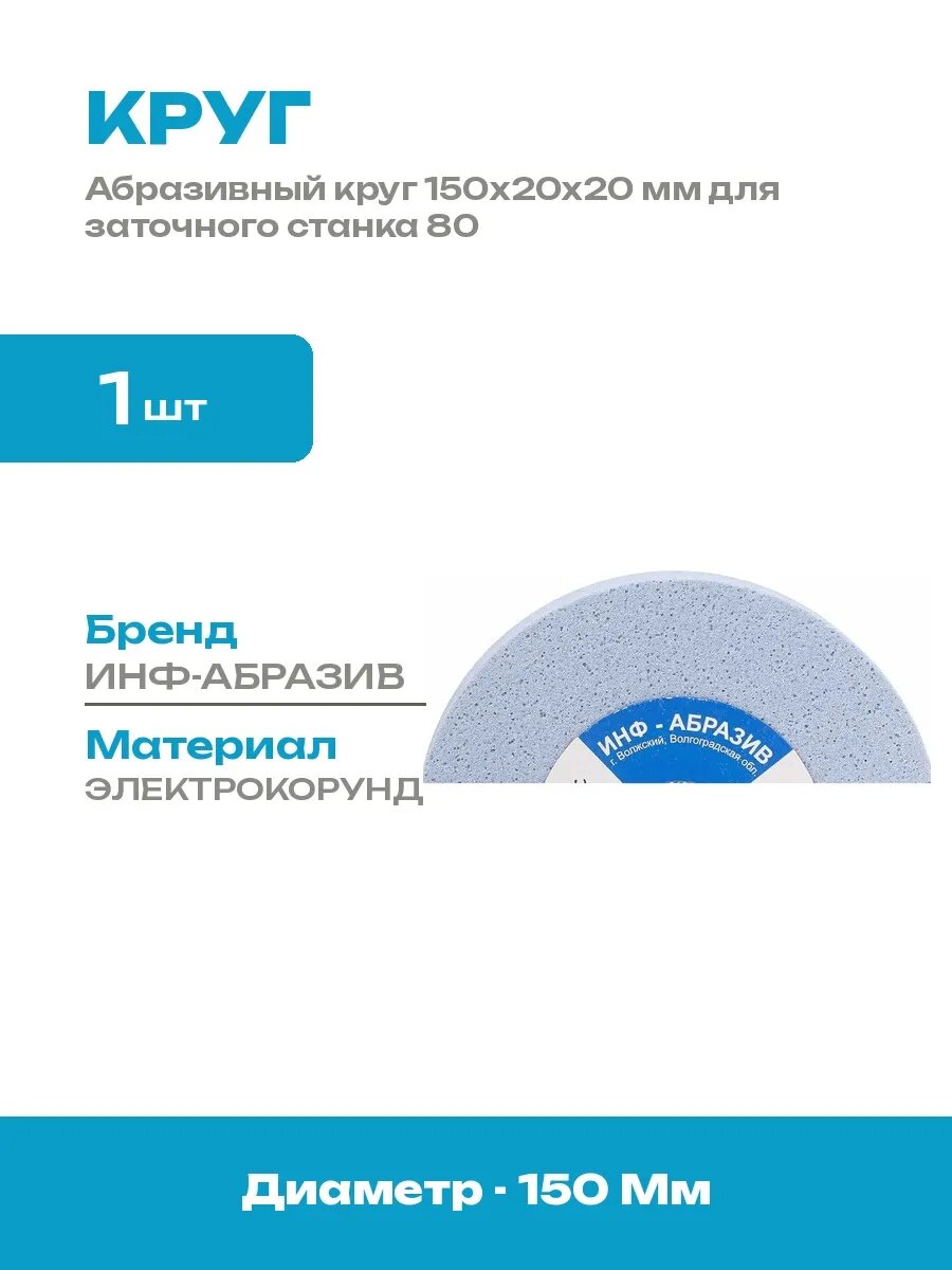 Круг для точила 150x20x20 мм электрокорунд белый зерно 80