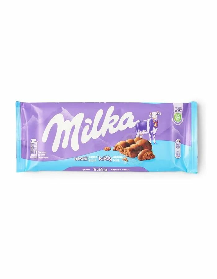 Milka Шоколад молочный Bubbly Milk Chocolate с начинкой из пористого молочного шоколада, 90 г