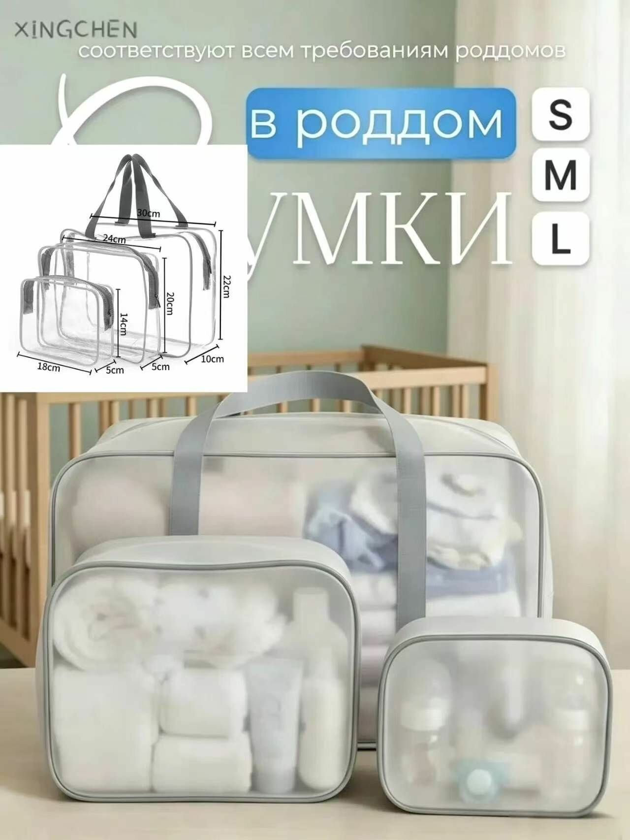 Сумки в роддом для беременных для мамы комплект 3 шт матовые для родов для будущих мам