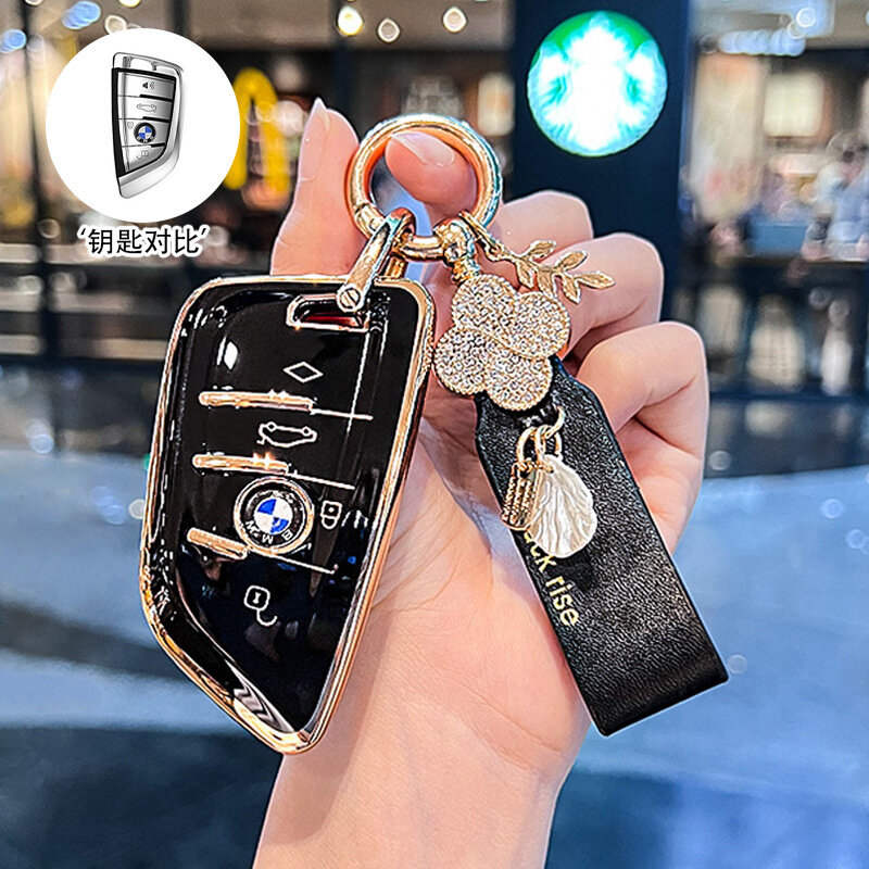 Чехол для брелока BMW в деловом черном цвете с французским удачным бантом, подходит для моделей BMW X5 X3 X1 X7 5 и 3