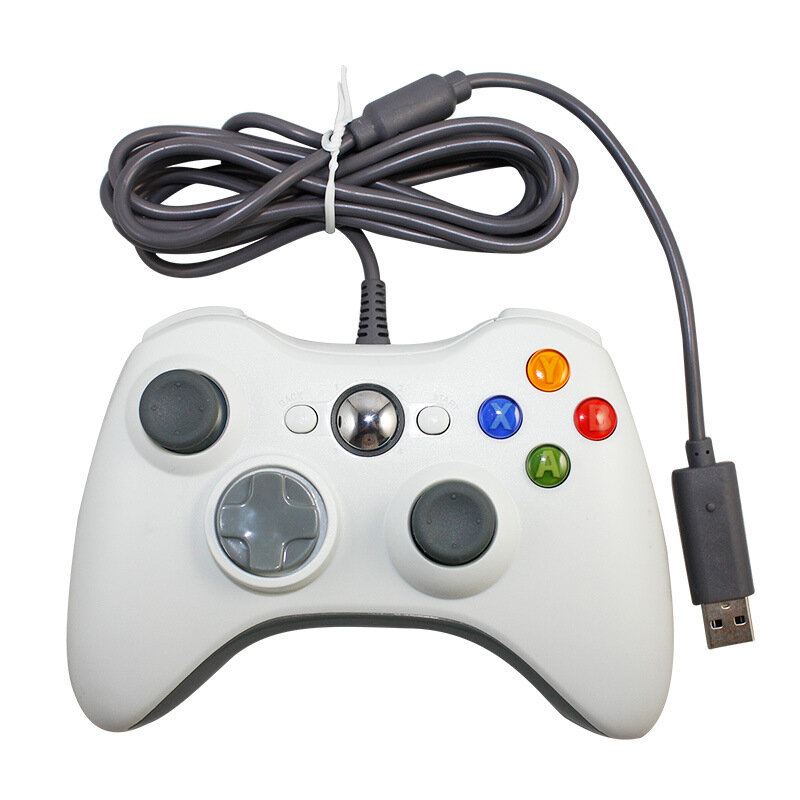 Игровой контроллер с дизайном Xbox 360 USB-кабельный для ПК, белый цвет, поддержка D-Input для Steam и крупных игр