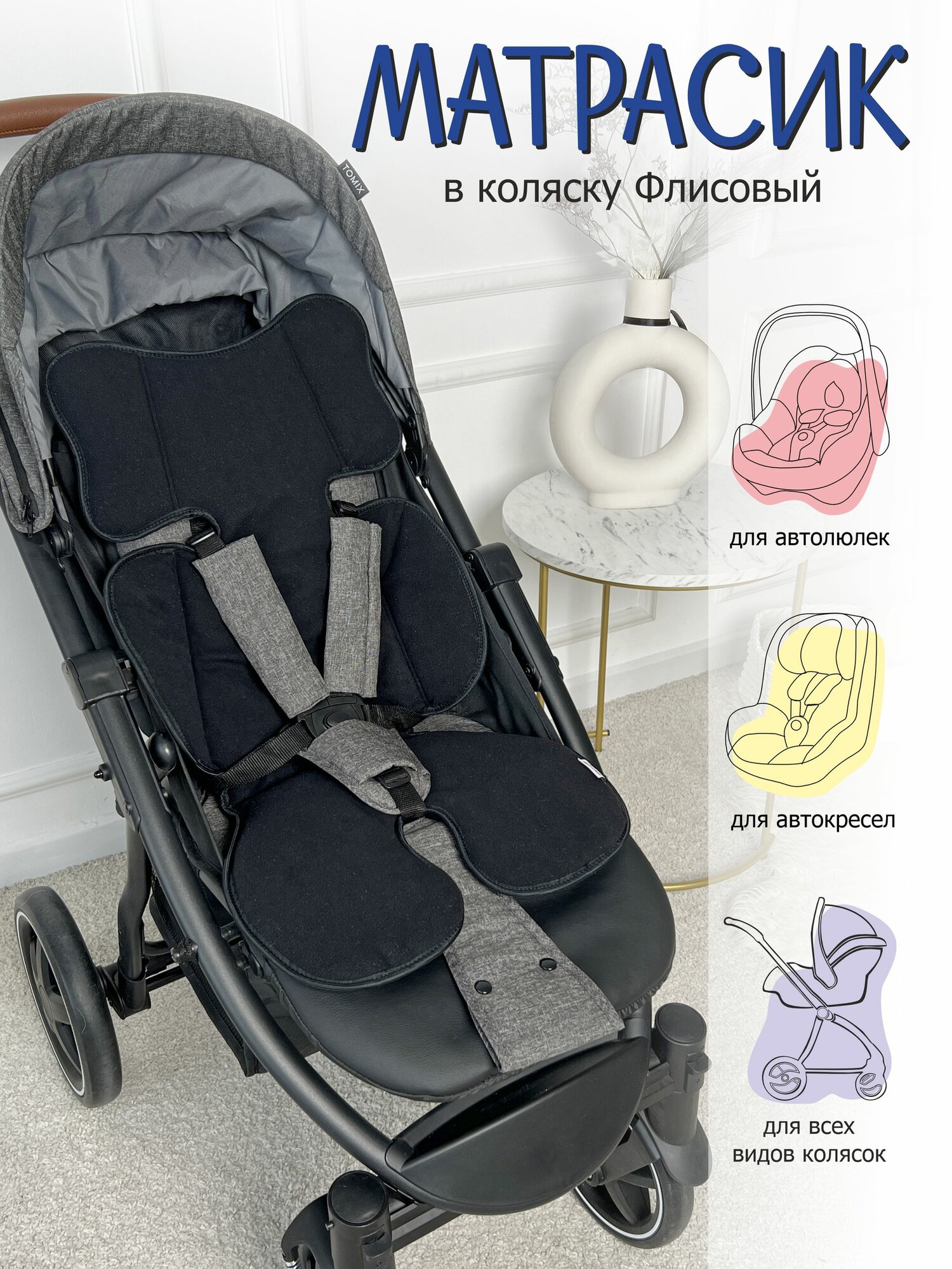 Матрасик в коляску и автокресло Флис