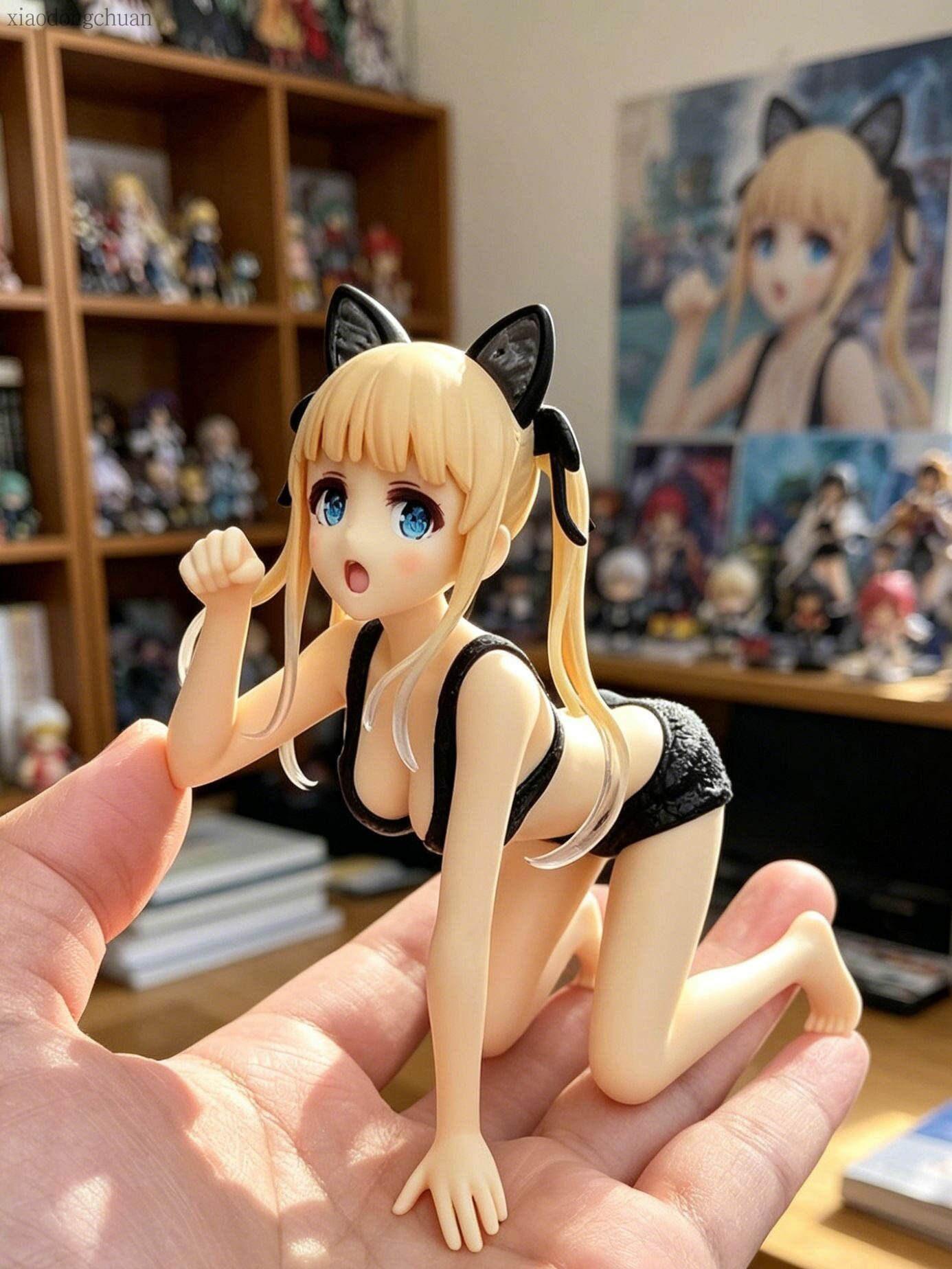 Аниме-фигурка Neko Girl Золотые хвостики с кошачьими ушками, 12 см статуэтка неко миниатюра