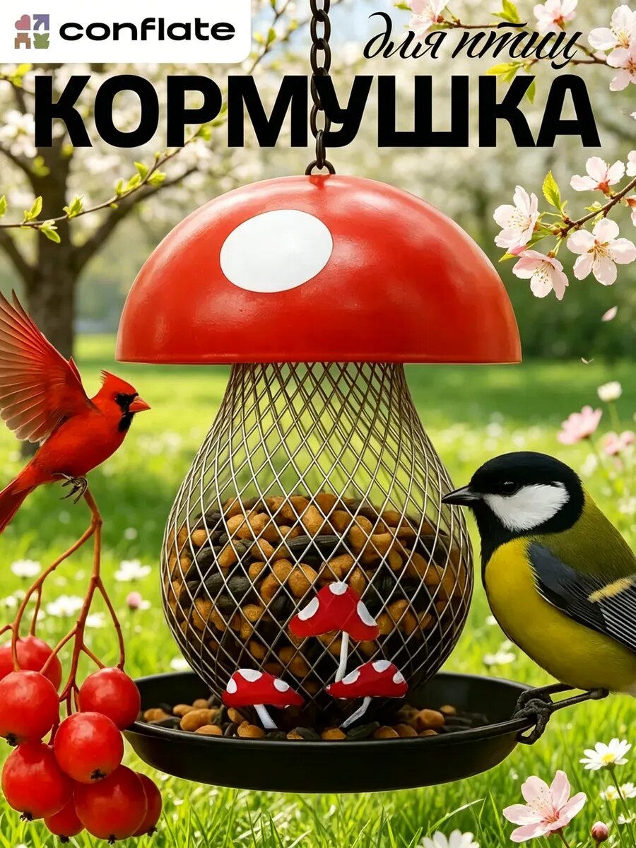 Кормушка для птиц уличная подвесная гриб