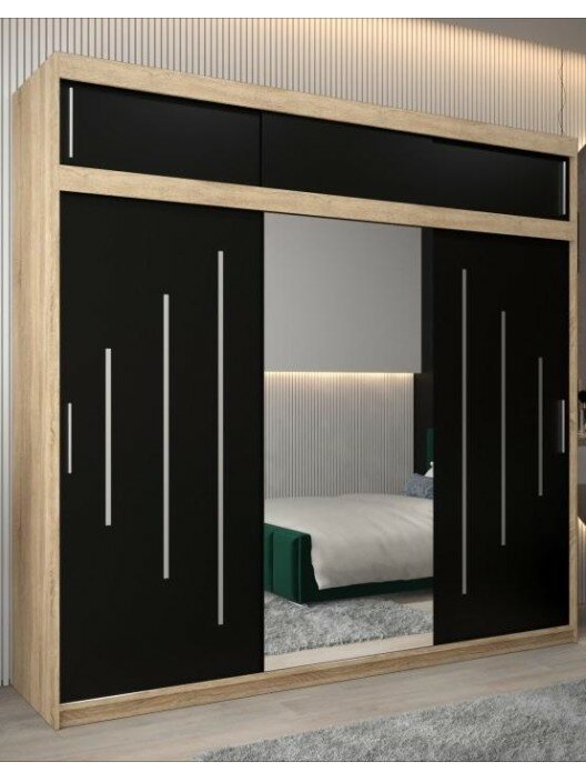 Шкаф-купе МебельЛэнд24 Валмиера NEW - 5А Дуб Сонома / Черный 210x60x240 дуб светлый для одежды трехдверный с 1 зеркалом