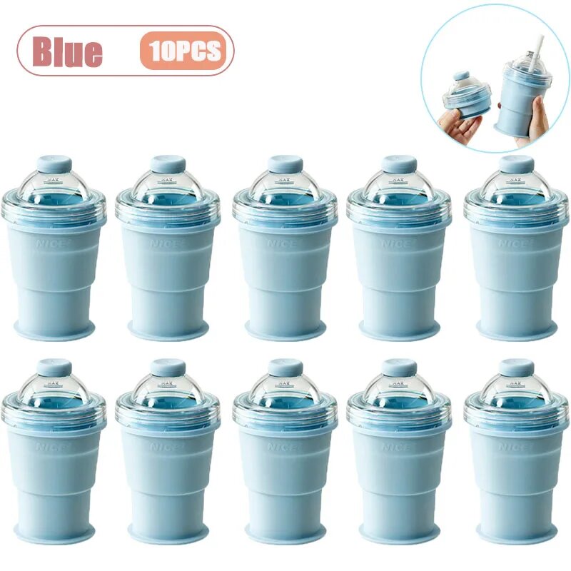 Портативная складная силиконовая форма для льда с трубочкой Blue-10PCS