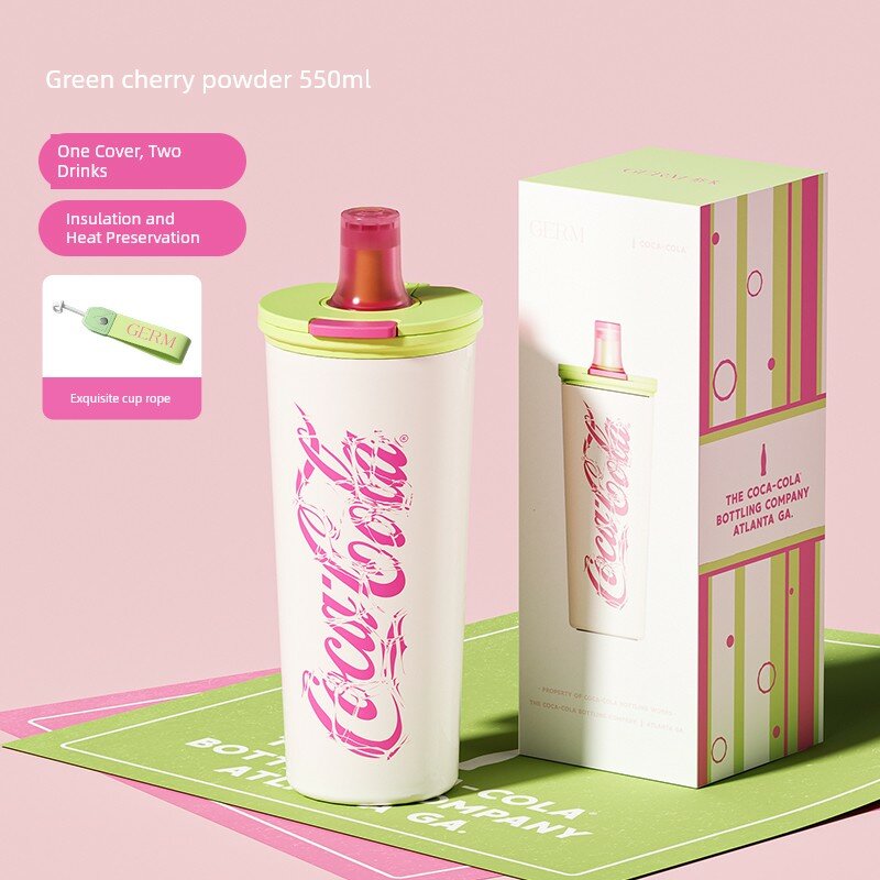 GERM Coca-Cola Вакуумная Стальная Кружка с Крышкой-Соской, 550 мл, Сакура-розовый для Женщин
