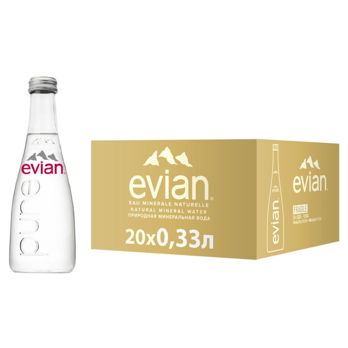 Вода минеральная Evian столовая негазированная стекло 0.33л (1983297), 20шт.