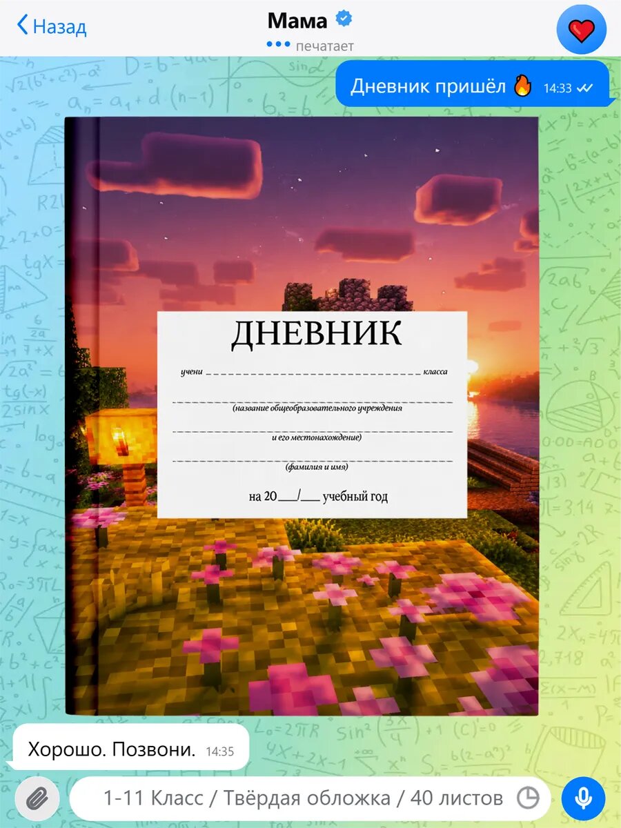 Школьный дневник с принтом Майнкрафт