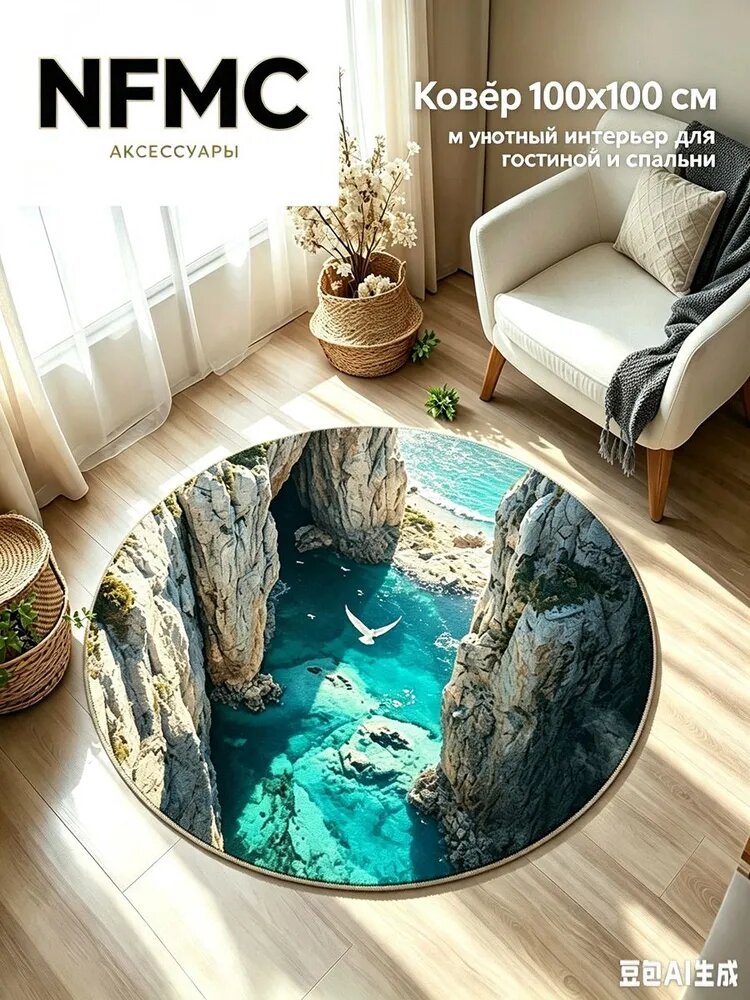 Коврик 100x100 см 3d-эффект бирюзовый, серый