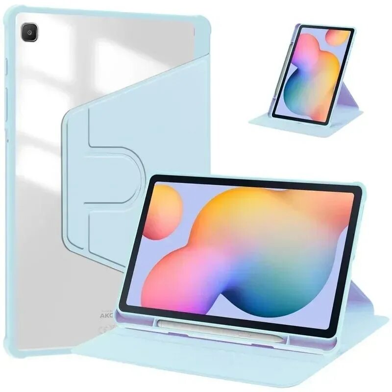 Для Samsung Galaxy Tab S6 Lite 10.4 дюйма 2020/2022/2024, Smart защитный чехол вращающийся прозрачный акриловый задний корпус PU обоенное покрытие SM-P610/SM-P613/SM-P620 P627 10,4" корпуса планшетов