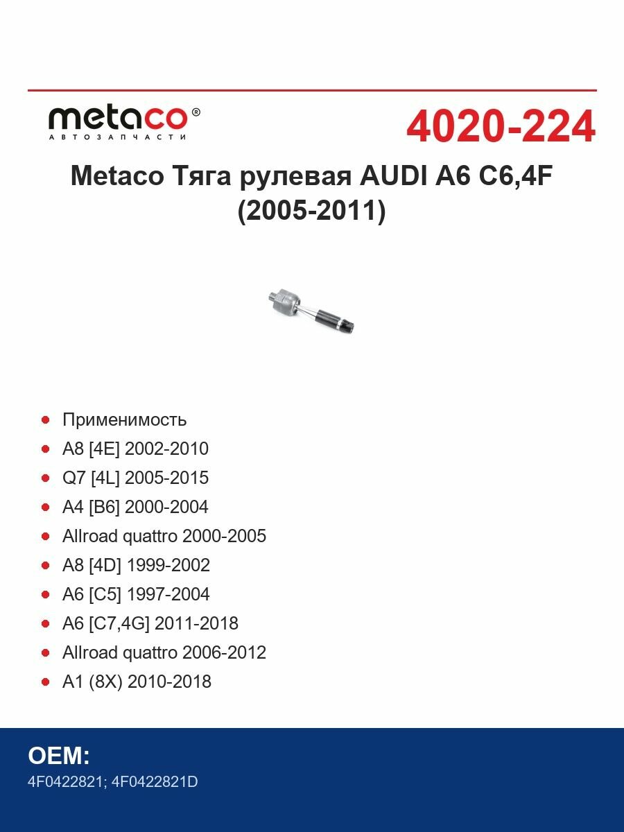 Metaco Тяга рулевая AUDI A6 C6,4F (2005-2011)