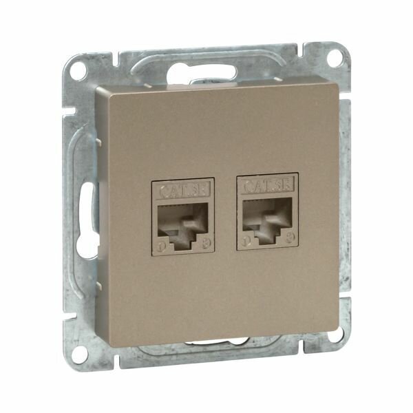 Розетка компьютерная 2-м СП Эпика RJ45 кат.5 механизм шампань EKF UP1-SOC-2RJ45-5