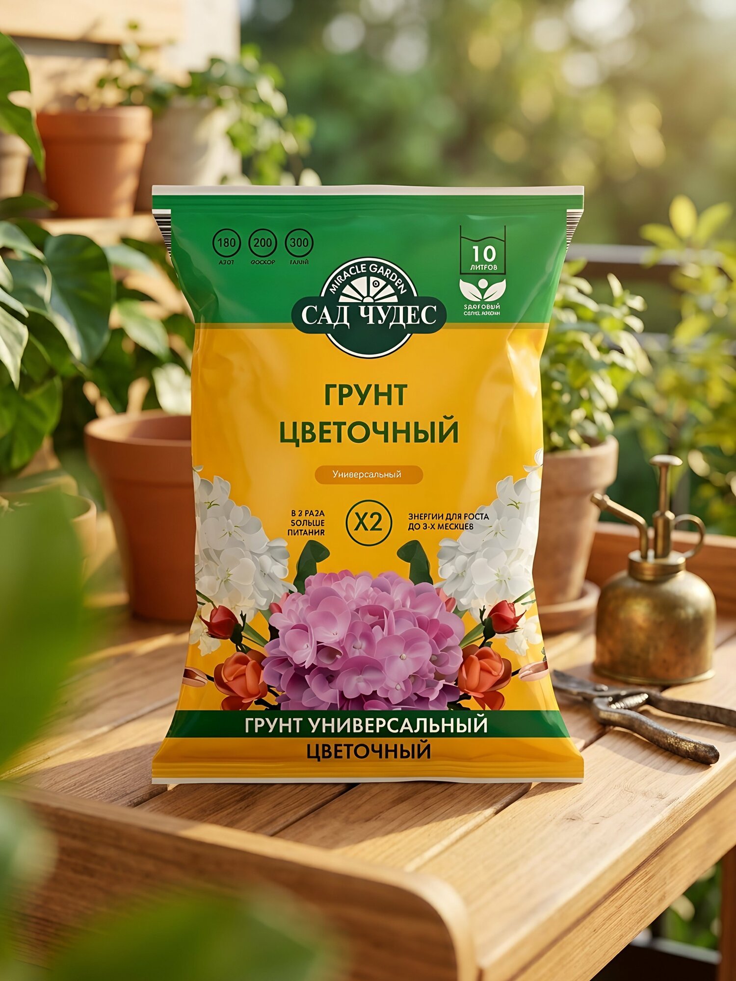 Грунт цветочный Сад чудес 10 л — питательная почвосмесь для комнатных и садовых цветов, обогащенная биогумусом и торфом