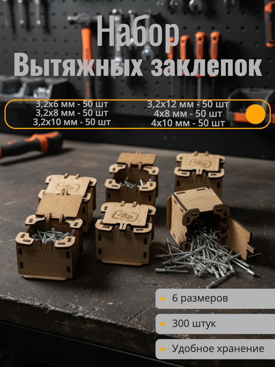 Заклепки вытяжные оцинкованные алюминий сталь набор 300 шт в деревянных коробках